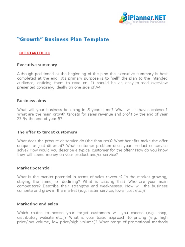 "Growth" Business Plan Template: Executive Summary | PDF | Sales | Retail