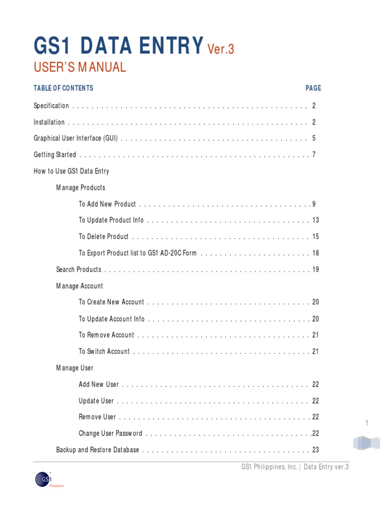 Gs1 Data Entry: Ver.3 User'S Manual | Download Free PDF | Areas Of Computer Science | Computing ...