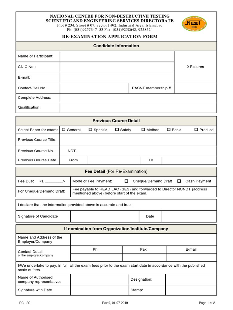 Re-Examination Application Form | PDF | Nondestructive Testing | Test ...