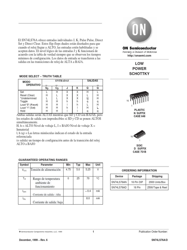 Sn74ls76a PDF | PDF | Electrónica digital | Diseño electronico