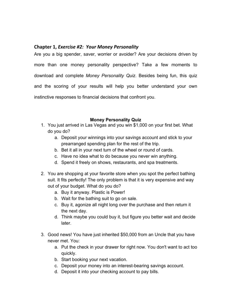 Chapter 1 Your Money Personality Quiz | PDF | Money | Economies