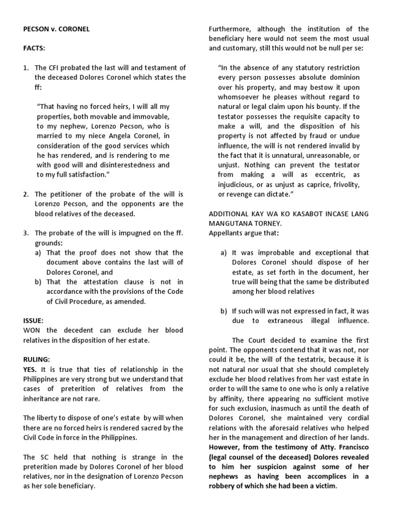 53 Pecson | PDF | Will And Testament | Private Law