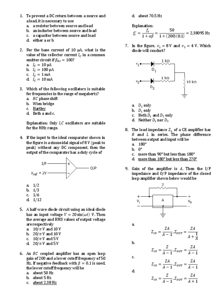 Electrical Engineering Exam Questions | PDF | Amplifier | Bipolar ...