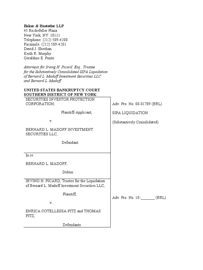 Madoff Trustee Vs Enrica Cotellessa-Pitz | PDF | Bernard Madoff ...