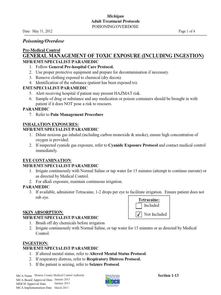 Poisoning/Overdose: General Management of Toxic Exposure (Including ...
