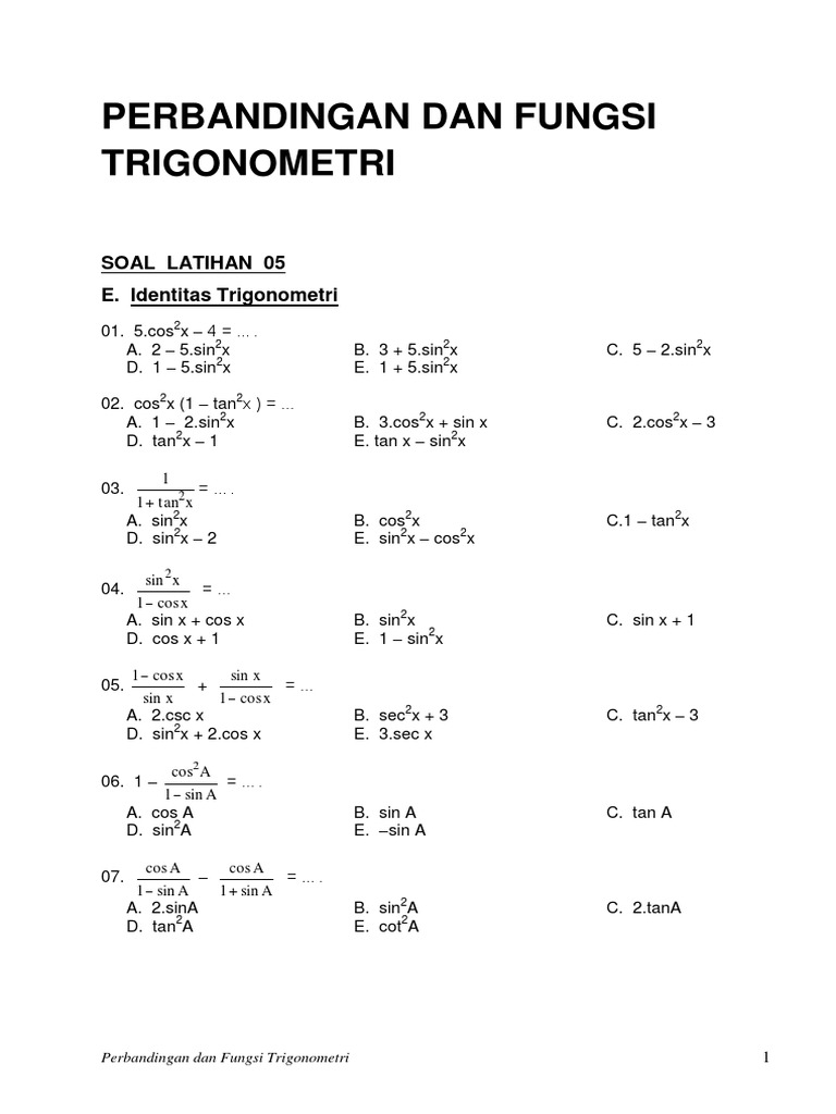 10 Latihan 09 Identitas Trigonometri | PDF