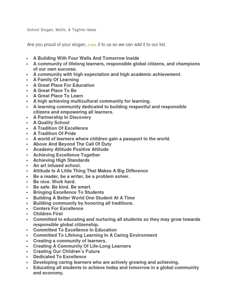 A Comprehensive Collection of School Slogan, Motto, and Tagline Ideas ...
