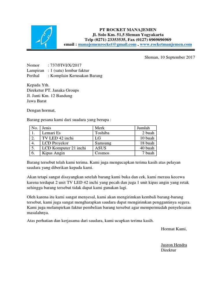 Contoh Surat Komplain | PDF