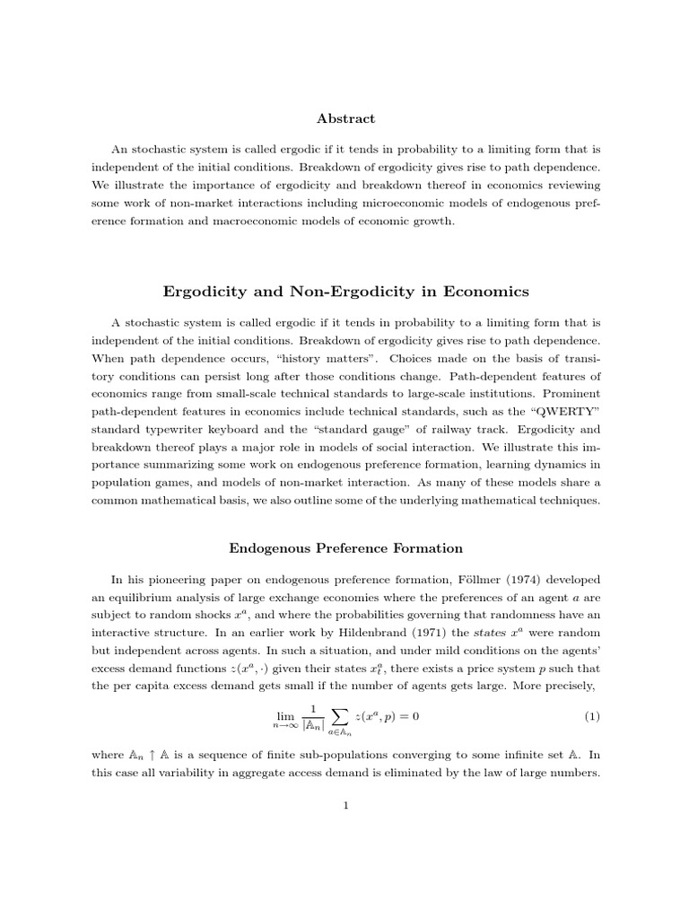 Ergodicity and Non-Ergodicity in Economics:, ) Given Their States X ...