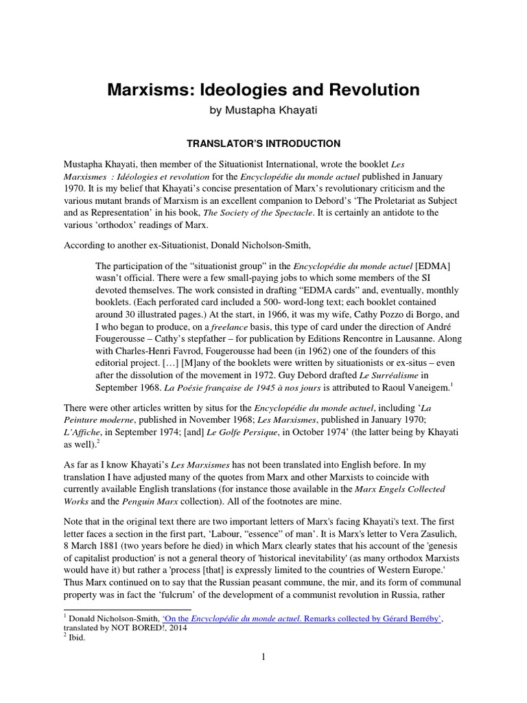 Marxisms: Ideologies and Revolution: by Mustapha Khayati | PDF | Karl ...
