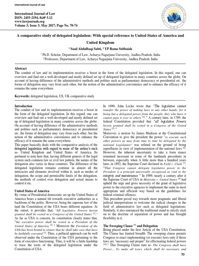 Comparative Study of Delegated Legislation in the US and UK | PDF ...