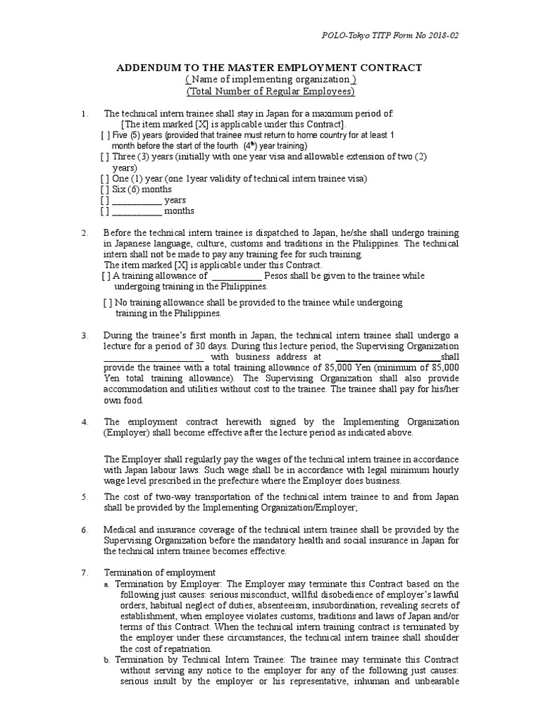 ADDENDUM Form No. 2018 02 AnnexB | PDF | Employment | Japan