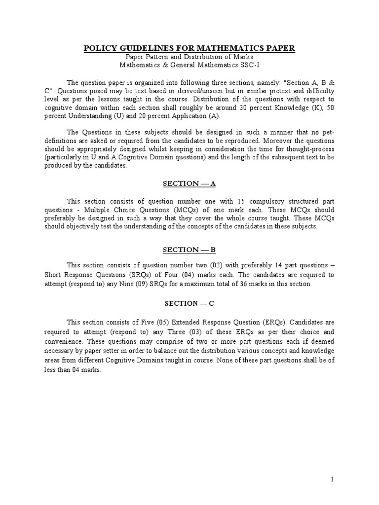Policy Guidelines For Mathematics Paper: Section - A | PDF | Triangle ...