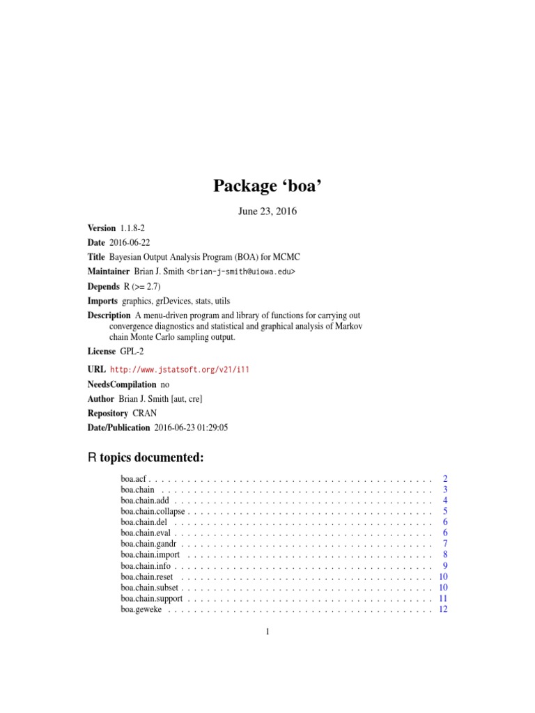 Package Boa': R Topics Documented | PDF | Parameter (Computer Programming) | Array Data Structure