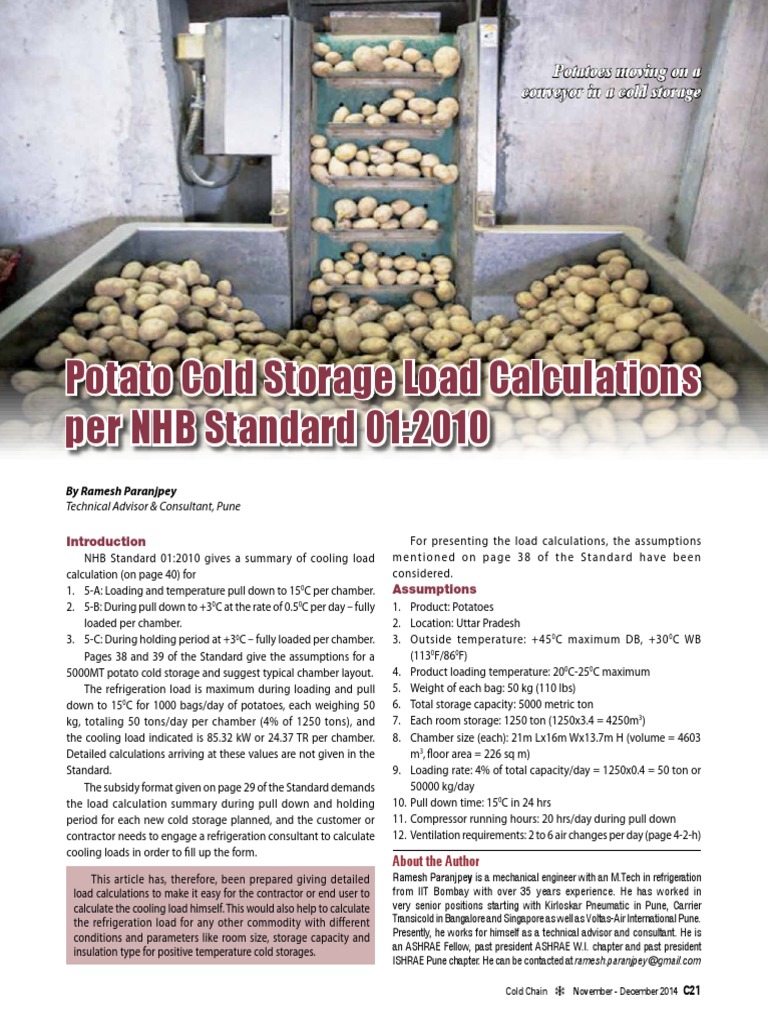 Potato Cold Storage Load Calculations PDF | PDF | Refrigeration | Building Insulation