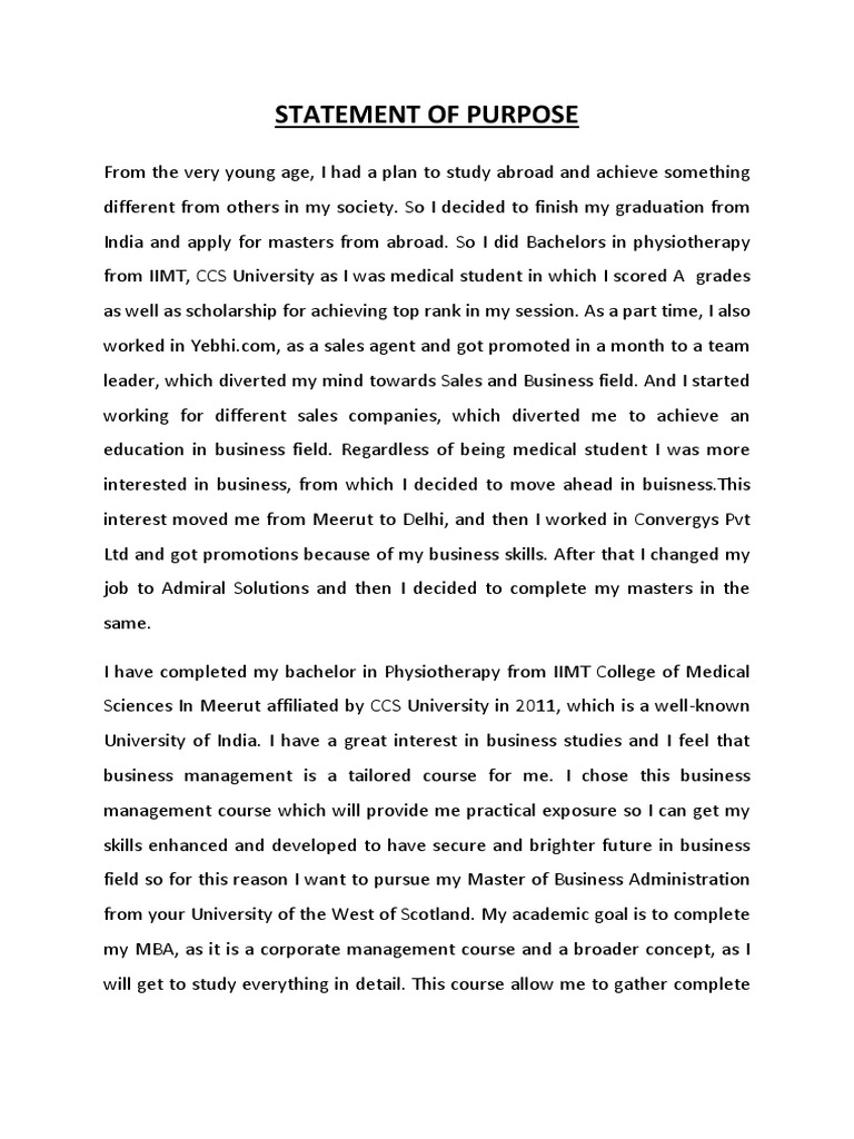 Sample SOP | PDF | Master Of Business Administration | Postgraduate ...