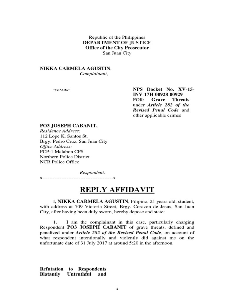 Reply Affidavit | PDF | Probable Cause | Prosecutor