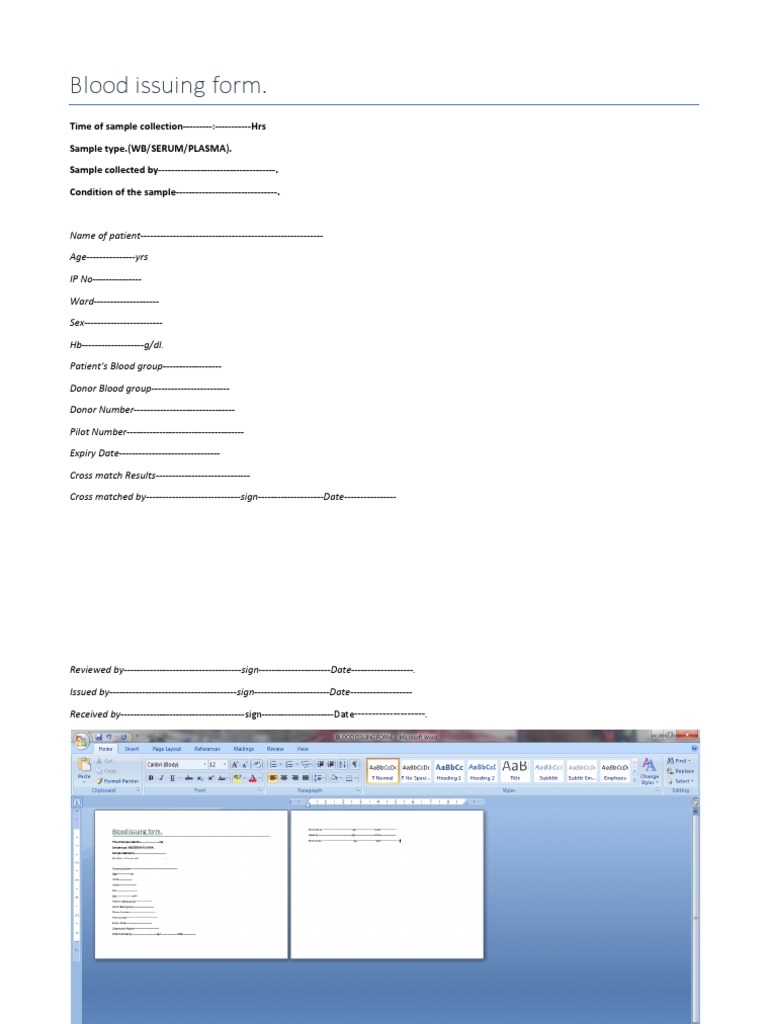 Blood Issuing Form | PDF