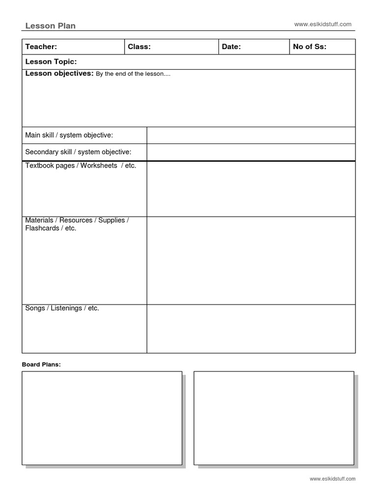Lesson Plan: Teacher: Class: Date: No of SS: Lesson Topic: Lesson ...