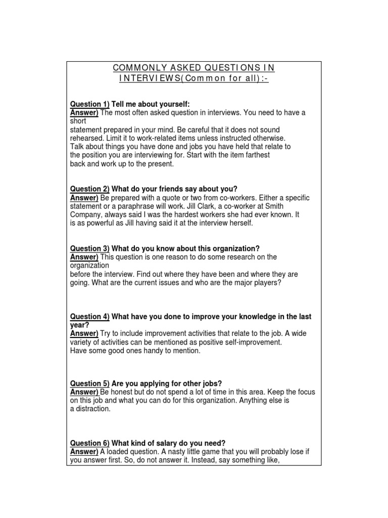 Common Interview Questions and Strong Answers: Preparing Responses to ...