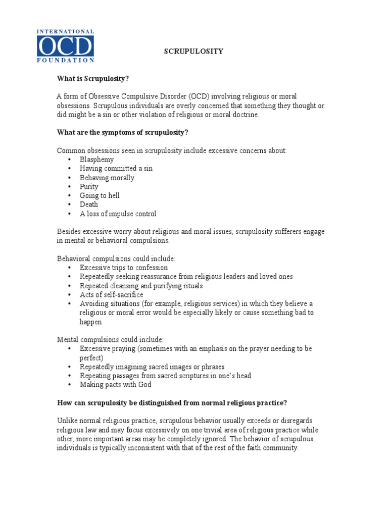 IOCDF Scrupulosity Fact Sheet | PDF | Obsessive–Compulsive Disorder ...