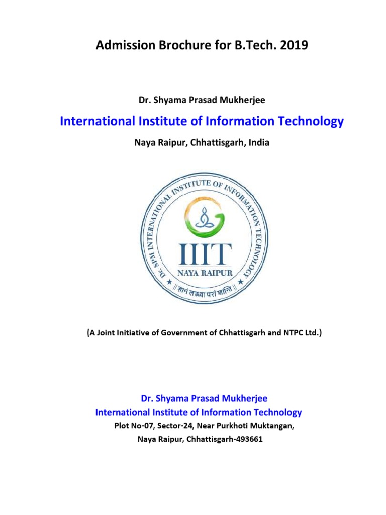 International Institute of Information Technology: Admission Brochure For B.Tech. 2019 | PDF ...