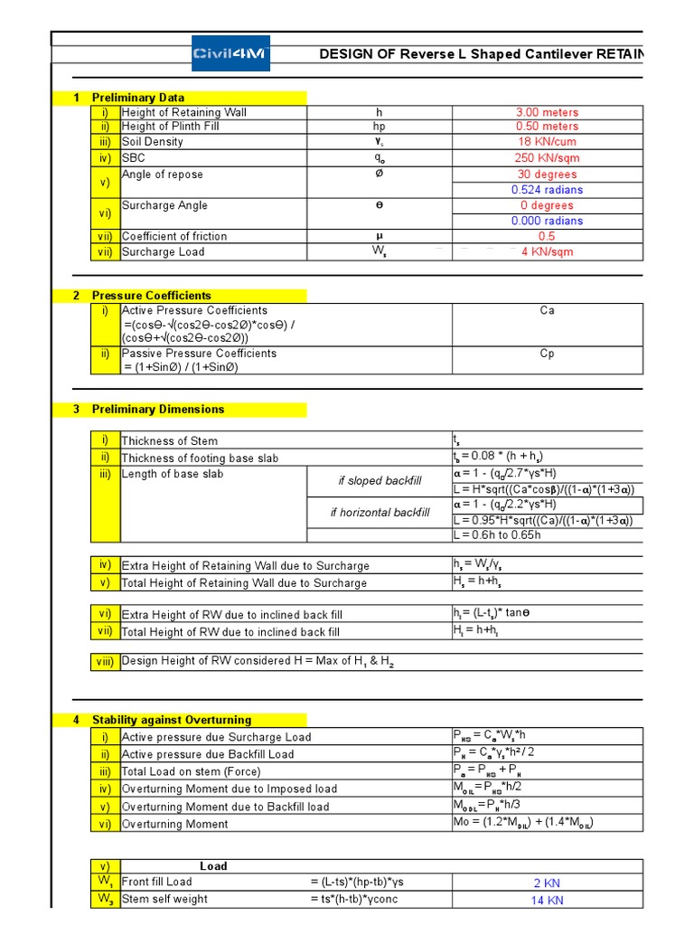 Reverse L Shaped Cantilever RETAINING WALL | PDF | Solid Mechanics ...
