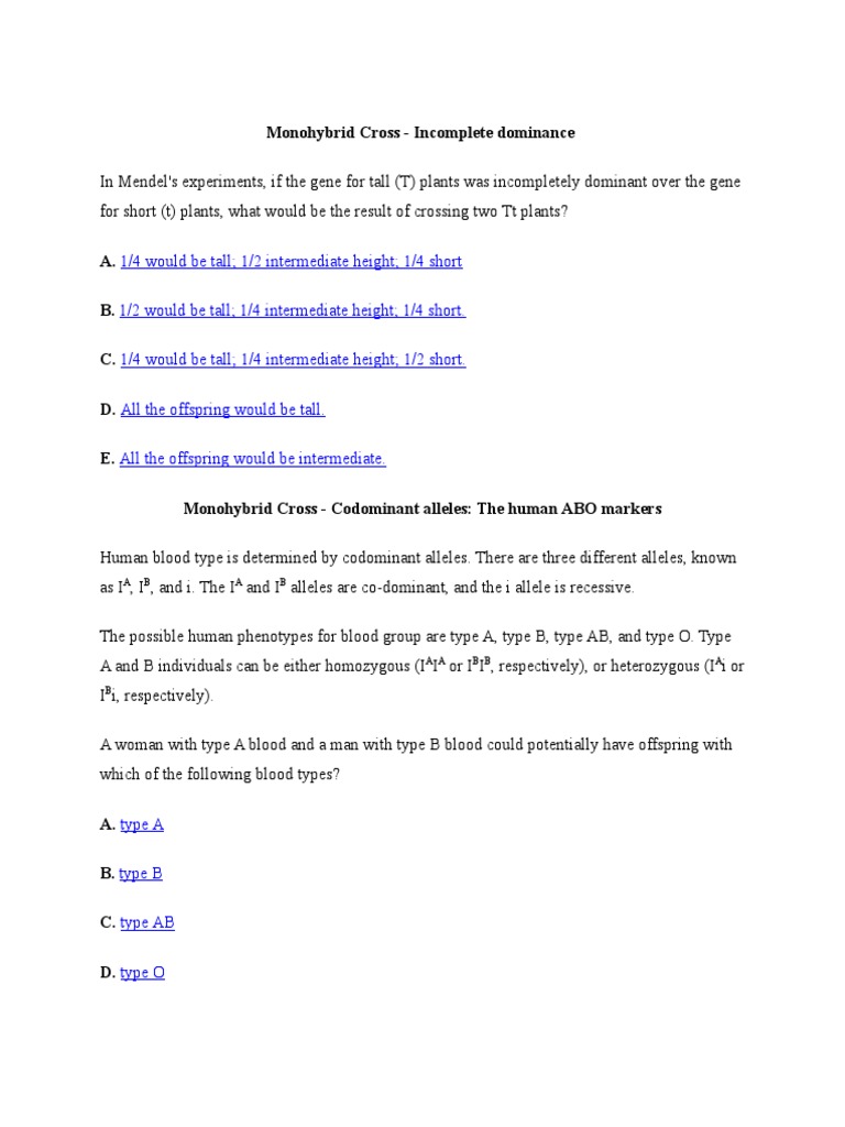 Monohybrid Cross Problem Set | Download Free PDF | Dominance (Genetics ...