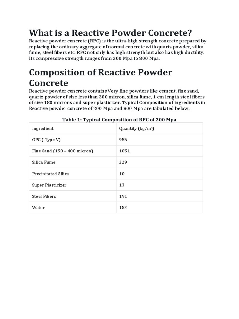 What Is A Reactive Powder Concrete | PDF | Silicon Dioxide | Concrete