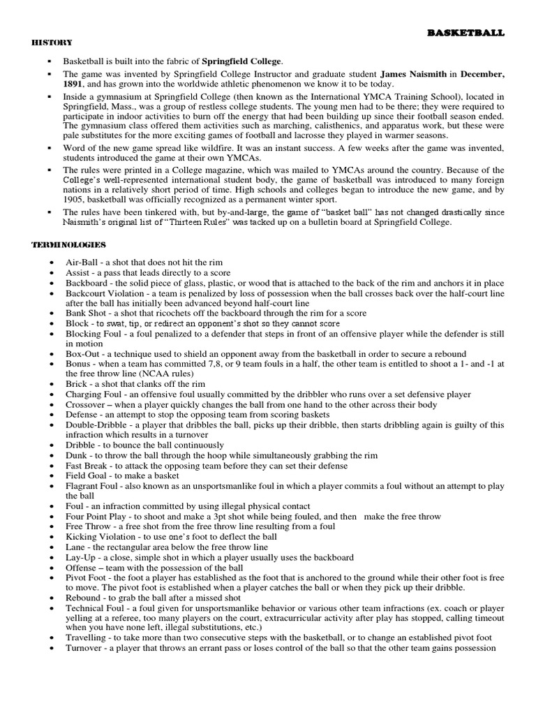 Basketball Handout | PDF | Basketball Positions | Sports Rules And ...