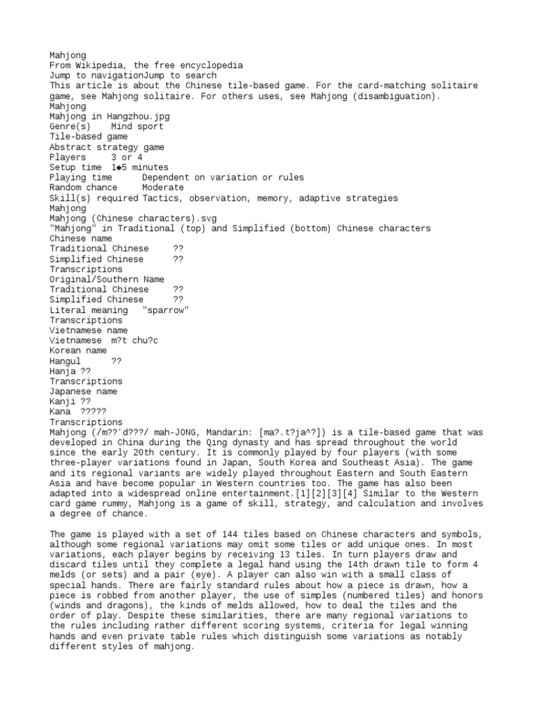 Understanding Mahjong Rules and Variants | PDF | Mahjong | Gaming