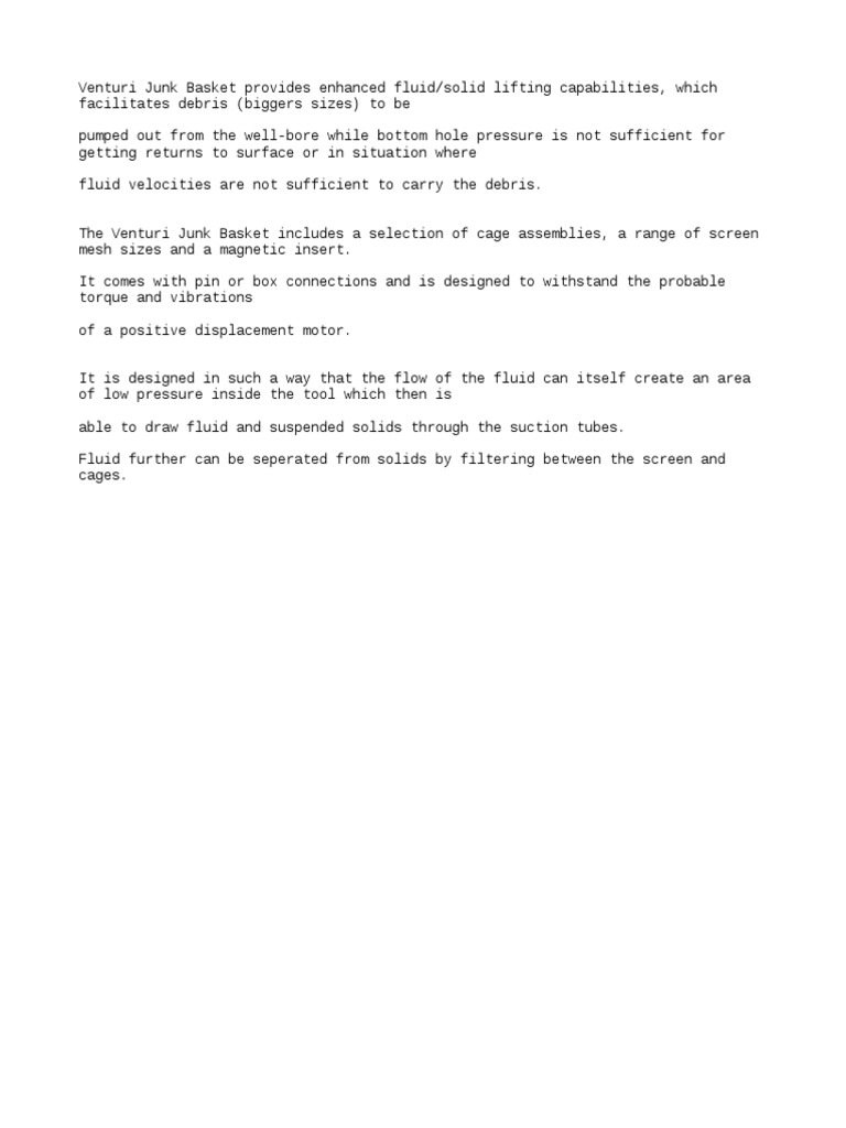 Venturi Jet Junk Basket Operation | PDF
