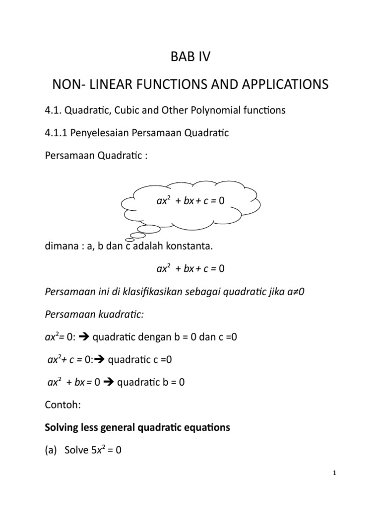 Non-Linear Functions: Quadratic & Cubic | PDF | Quadratic Equation ...
