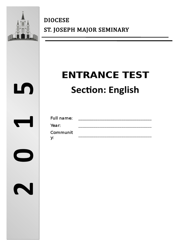 St. Joseph Seminary Entrance Test 2015 | PDF