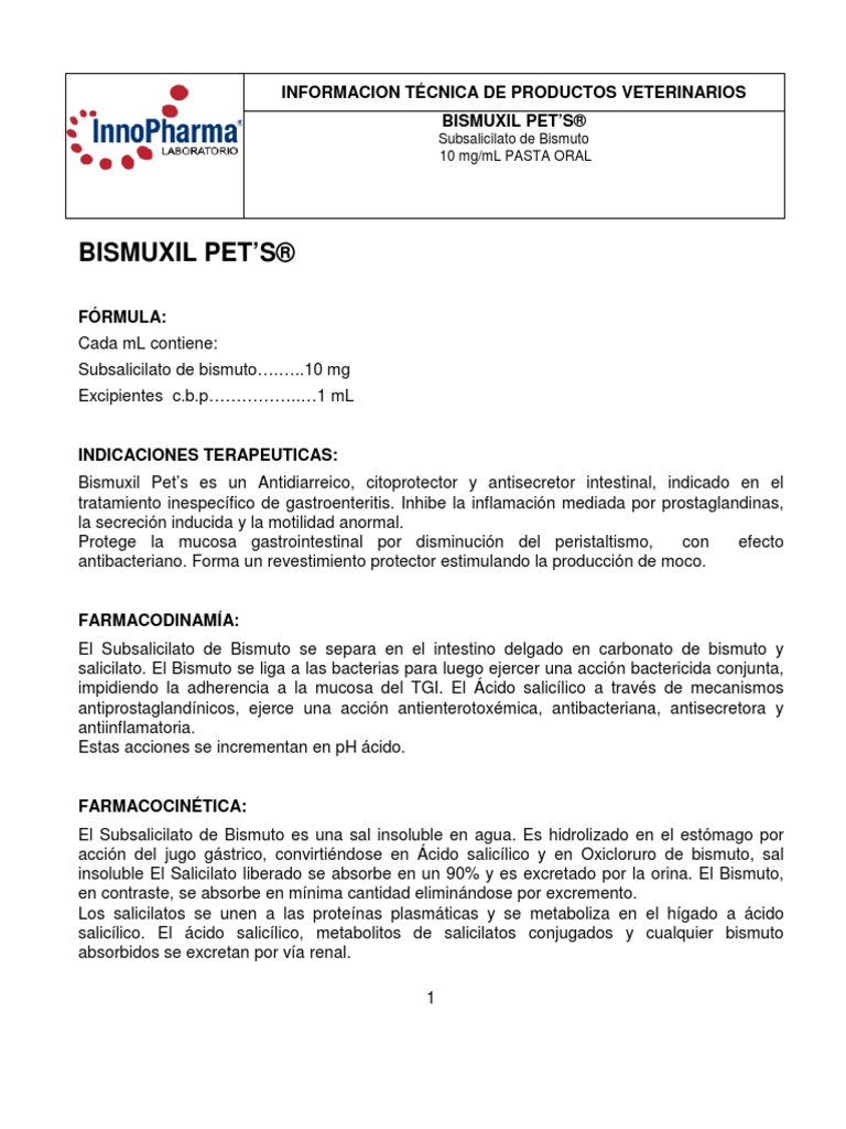 Mecanismo y usos del Bismuxil Pet’s | PDF | Farmacocinética | Drogas