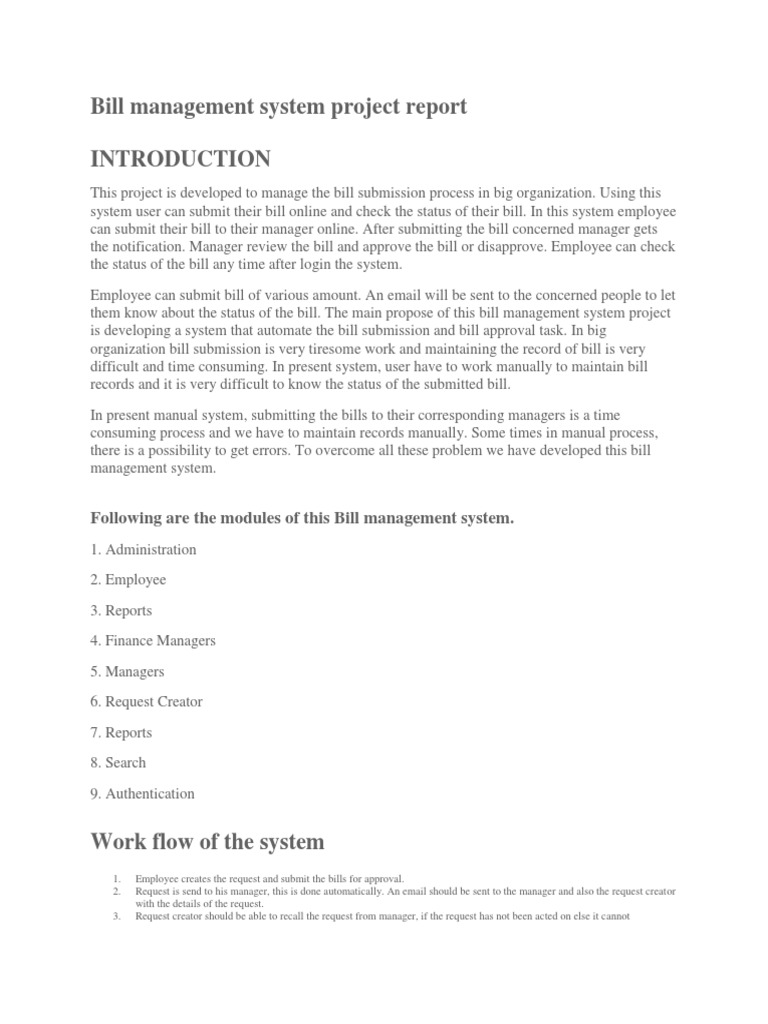 Bill Management System Project Report | PDF | Invoice | Web Application