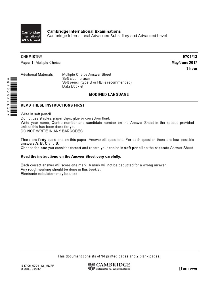 9701 s17 QP 12 PDF | PDF | Hydroxide | Chemical Reactions