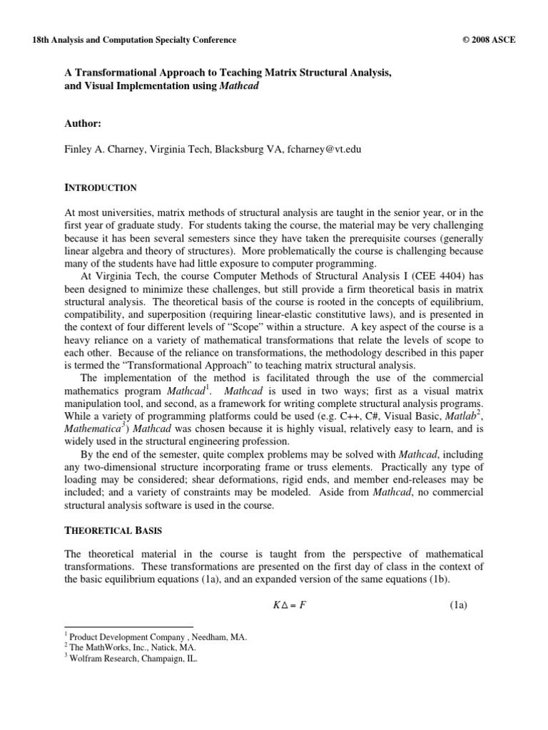 A Transformational Approach To Teaching Matrix Structural Analysis ...