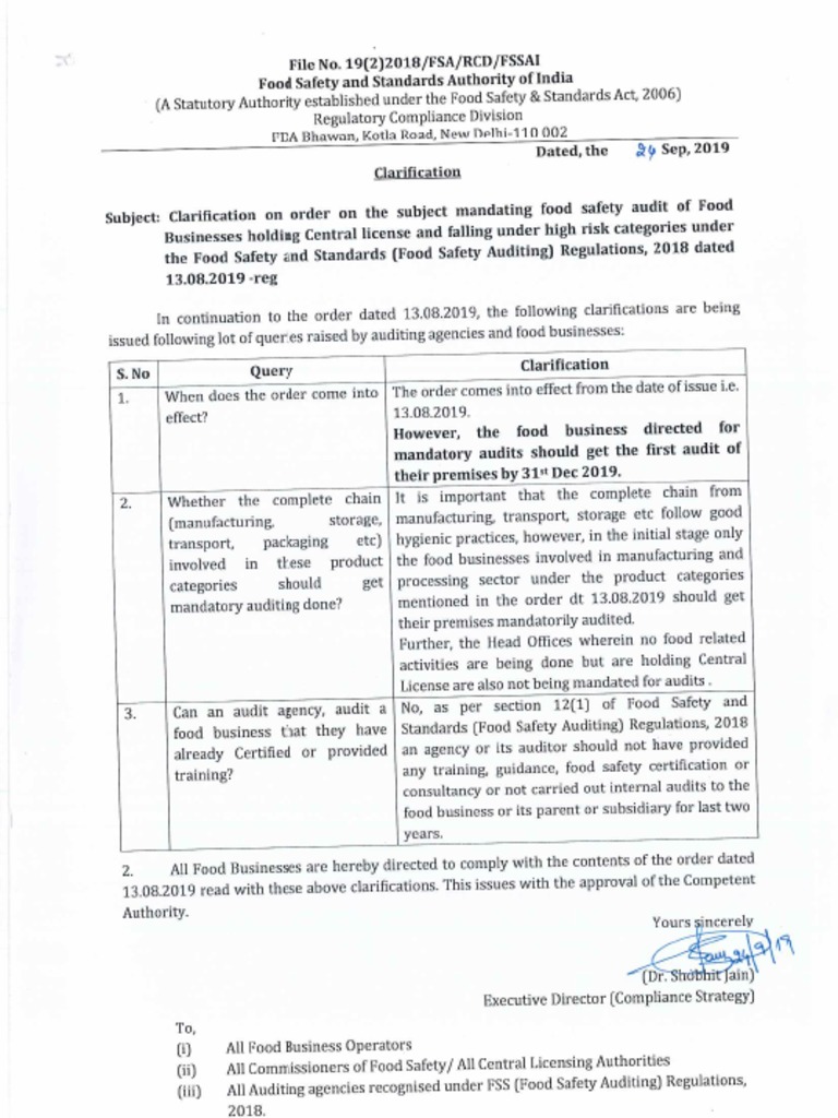 Food Safety Audit in FSSAI | PDF | Warehouse | Food Safety