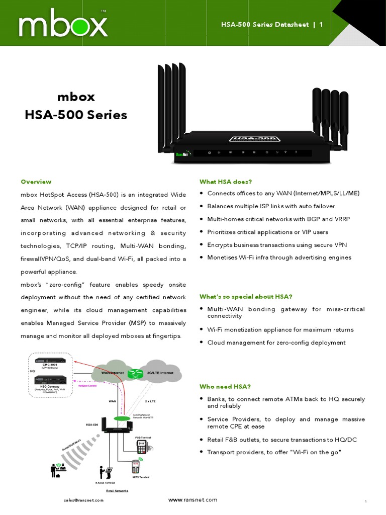 Mbox HSA-500 Datasheet | Wi Fi | Computer Network | Free 30-day Trial ...