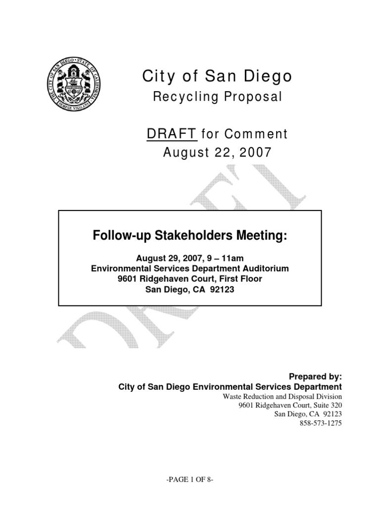 City of San Diego: Draft | PDF | Recycling | Waste Management