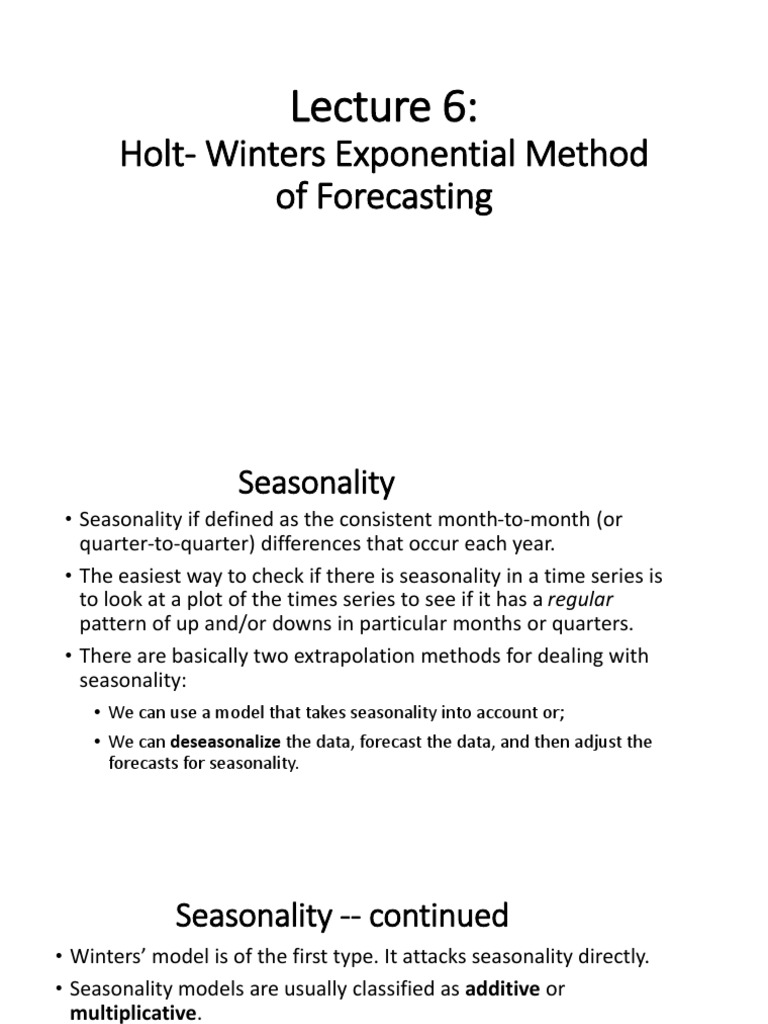 Holt-Winters Exponential Method of Forecasting | PDF | Seasonality ...
