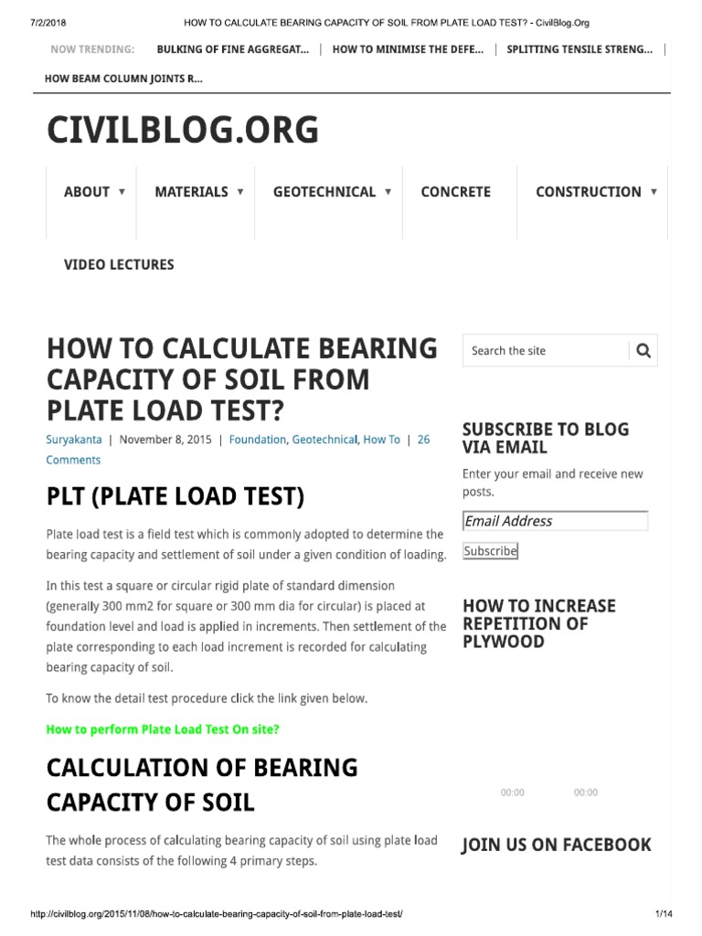 How To Calculate Bearing Capacity of Soil From Plate Load Test | PDF