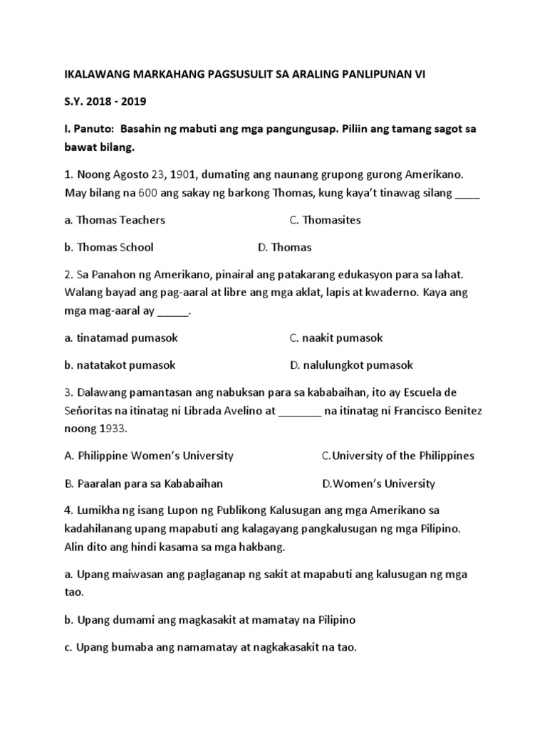Ikalawang Markahang Pagsusulit Sa Araling Panlipunan VI | PDF Ikalawang Markahang Pagsusulit Sa Araling Panlipunan VI | PDF