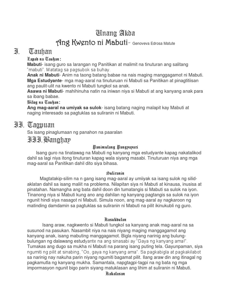 Pagsusuri NG Kwento Ni Mabuti | PDF