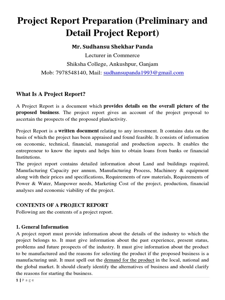 Project Report Preparation (Preliminary and Detail Project Report ...