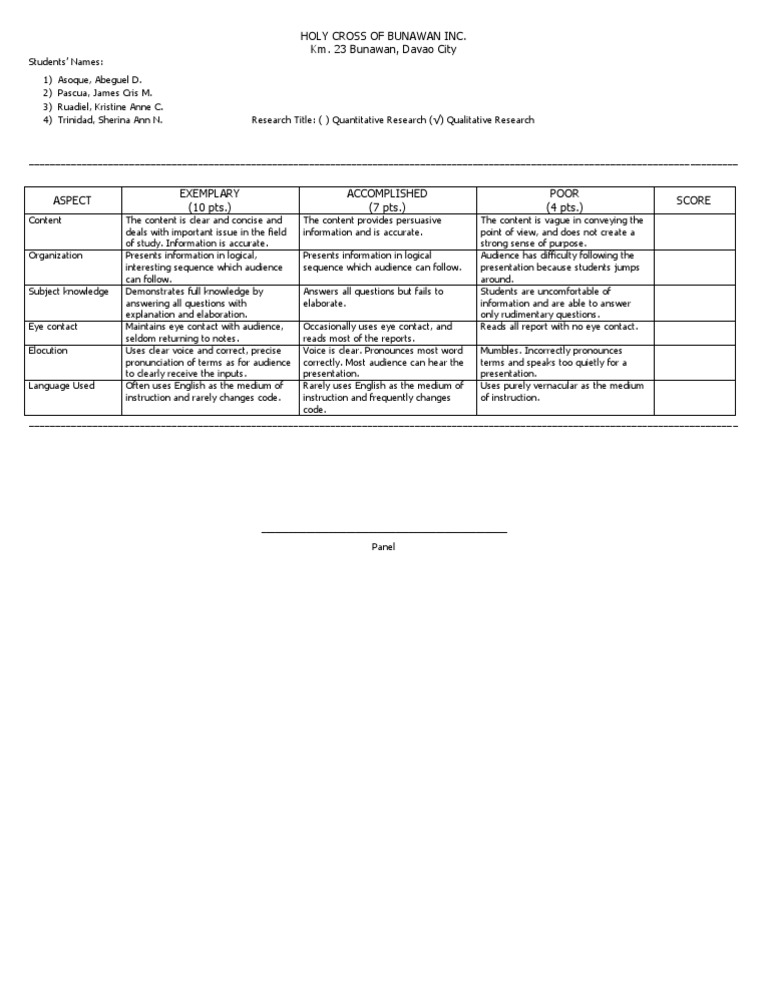 Rubrics For Research Defense | PDF | Information | Epistemology