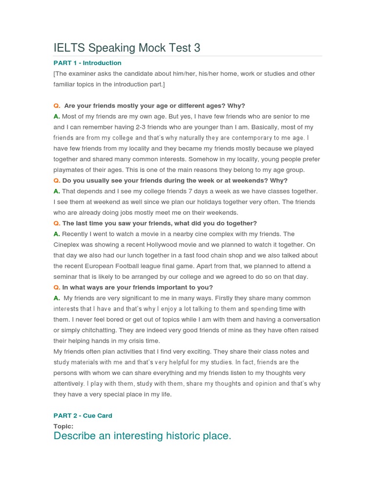 IELTS Speaking Mock Test 3 | PDF | Machu Picchu