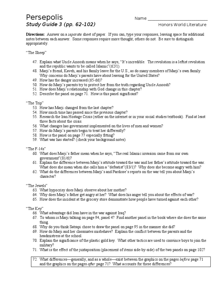 Persepolis Study Guide: Chapters 3-4 | PDF | Social Science