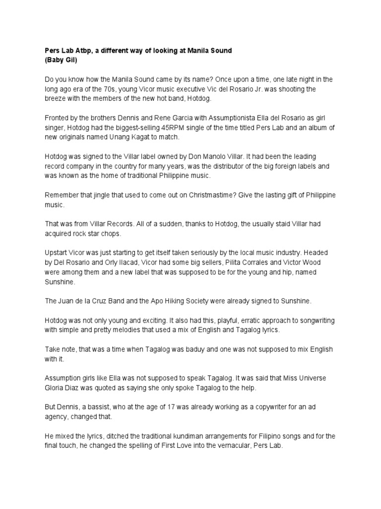 PERS LAB and The Manila Sound | PDF | Contemporary Music | Popular Music